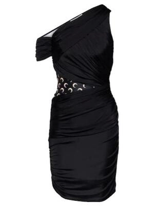 MARINE SERRE Asymmetrical Ruched Mini Dress With Moon Pattern Cut-outs - Black