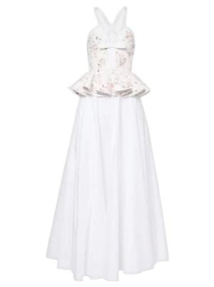 Giambattista Valli Floral Lace Gown With Ruffle Detail - White
