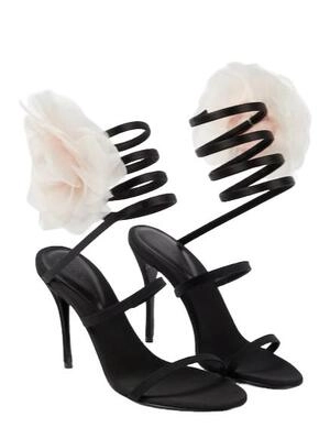 Magda Butrym Floral-appliqué Satin Stiletto Sandals - Black