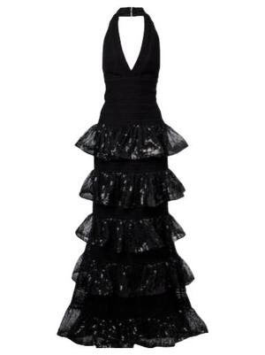 Elie Saab Sequined Macramé Gown - Black