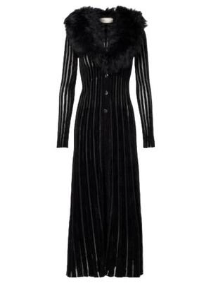 Blumarine Shearling-trimmed Striped Maxi Dress - Black