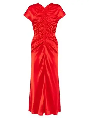 Tove Aubree Ruched Silk Midi Dress - Red