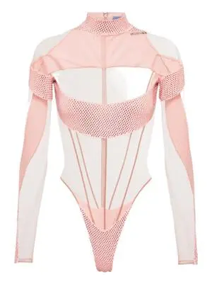 MUGLER Paneled High Neck Bodysuit - Pink