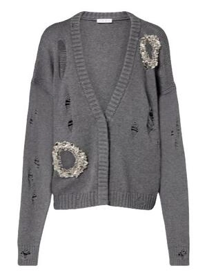 AREA Distressed Cotton And Cashmere Cardigan - Gray