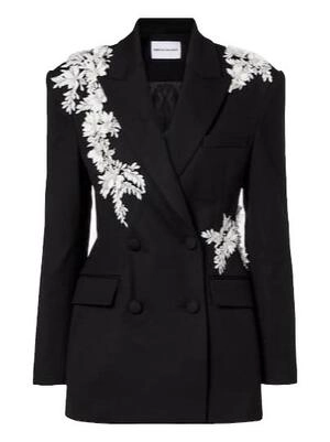 Rebecca Vallance Danna Floral Embellished Double-breasted Blazer - Black