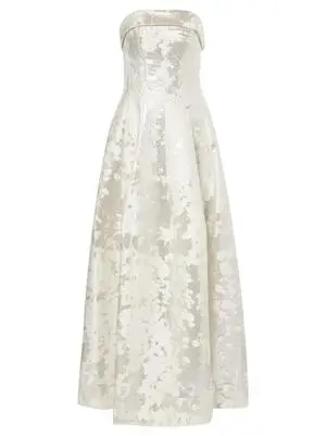 Simkhai Strapless Floral Jacquard Gown - White