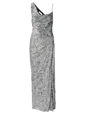AREA One-shoulder Sequined Gown - Gray
