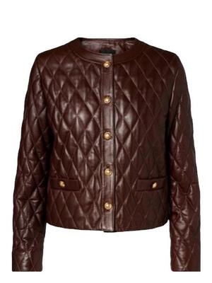 NILI LOTAN Nili Lotan Quilted Leather Cropped Jacket Brown