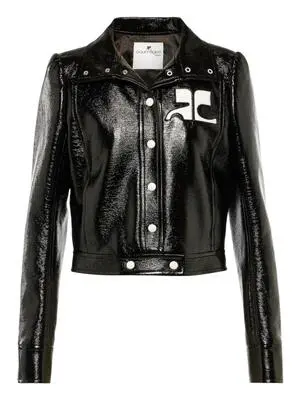 COURREGES Re-edition Cropped Vinyl Jacket - Black