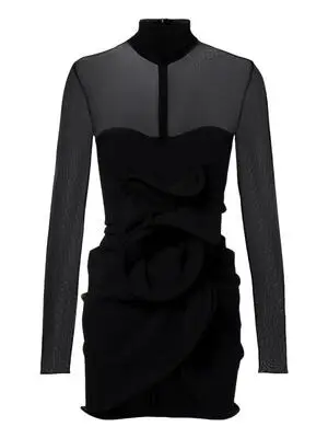 Magda Butrym Gathered Sheer Wool-blend Minidress - Black