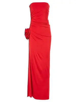 Magda Butrym Floral Appliqué Ruched Jersey Maxi Dress - Red