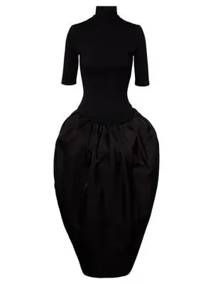 Magda Butrym High Neck Midi Dress With Voluminous Skirt - Black