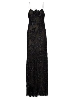RODARTE Sequined Gown With Floral Appliqu - Black