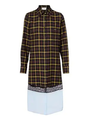 Coperni Plaid Shirt Dress With Lace Trim - Black
