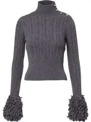 PATOU Cable-knit High Neck Sweater With Button Shoulder Detail - Black