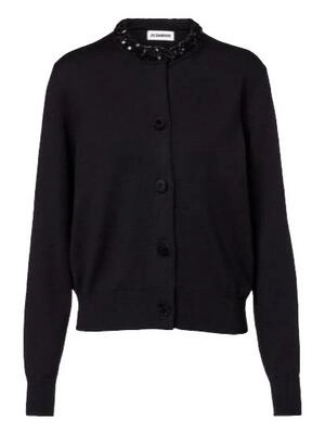 JIL SANDER Sequined Virgin Wool Cardigan - Black