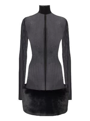 Magda Butrym High Neck Sheer Faux Fur Trimmed Minidress - Black