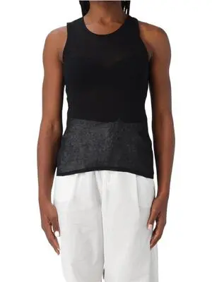 Soeur Round Neck Semi-transparent Vest - Black