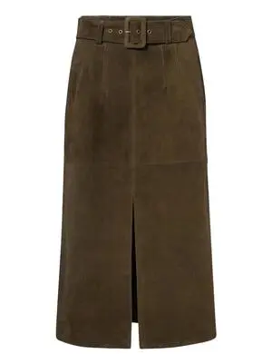 Veronica Beard Alexie Belted Suede Midi Skirt - Green