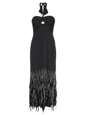 Johanna Ortiz Feather-trimmed Crepe Maxi Dress - Black