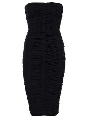 Attico Off-the-shoulder Pleated Tulle Bustier Dress - Black