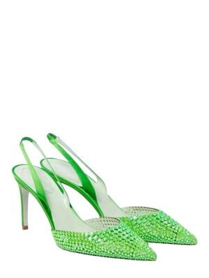 Rene Caovilla Embellished Satin Slingback Pumps - Green