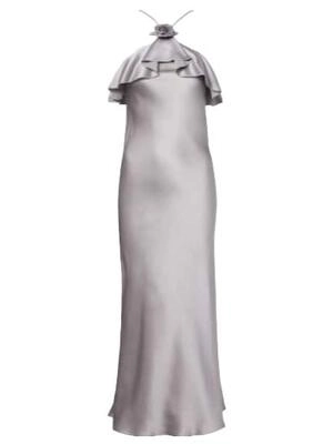 RODARTE Floral Appliqué Silk Charmeuse Slip Dress - Gray