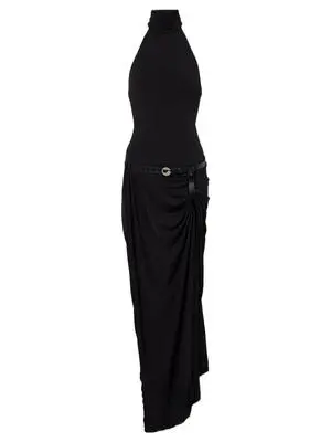 Coperni Belted Asymmetric Draped Halterneck Maxi Dress - Black