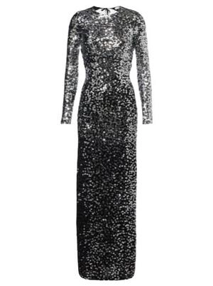 Rabanne Sequined Long Sleeve Open Back Gown - Black