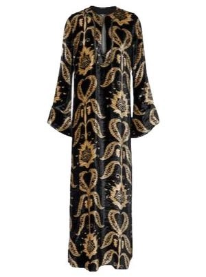 Johanna Ortiz Embroidered Velvet Maxi Dress - Black