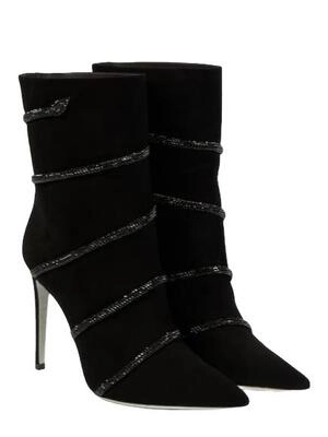 Rene Caovilla Morgana Embellished Suede Stiletto Boots - Black