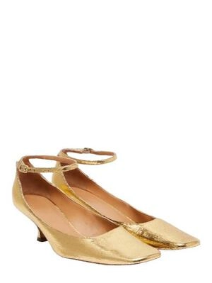 Calvin Klein Anna Metallic Leather Pumps With Buckled Ankle Strap - Nude