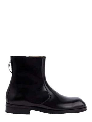LEMAIRE Leather Ankle Boots With Square Toe And Zip Fastening - Black