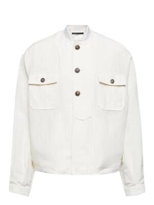 Giorgio Armani Linen And Silk Stand Collar Blazer - White