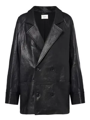 FRAME Leather Double-breasted Jacket - Black