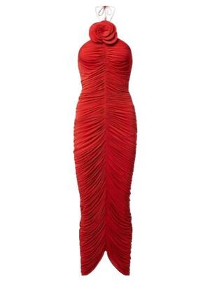 Magda Butrym Floral Appliqué Ruched Midi Dress - Red