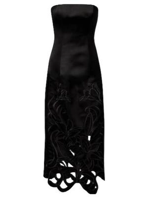 LEO Lin Rayna Floral-appliqué Bustier Gown - Black