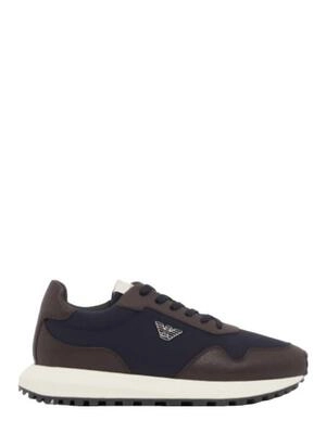Emporio Armani Recycled Nylon Sneakers With Regenerated Saffiano Details - Brown