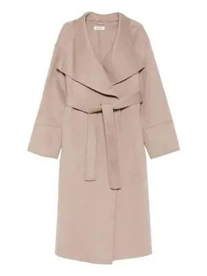 Soft Goat Long-sleeved Coat With Tie Waist - Nude