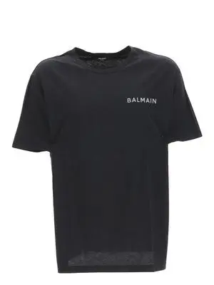 Balmain Oversized Cotton T-shirt With Small Logo - Black