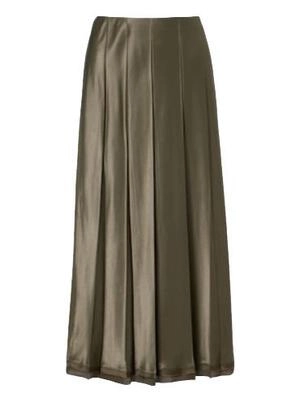 Vince Pleated Satin Midi Skirt - Brown