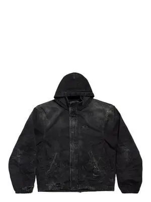 Balenciaga Hooded Workwear Jacket With Distressed Details - Black