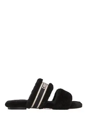 DIOR Dior Chez Moi Logo Embroidered Fur Slides