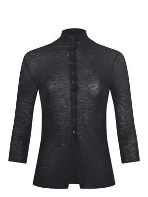 ALYSI Long Sleeve Fine-knit Top - Black