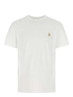 GOLDEN GOOSE Star Collection T-shirt With Star In Gold Glitter On The Front - White