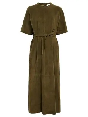Longchamp Leather Belted Maxi Dress - Khaki
