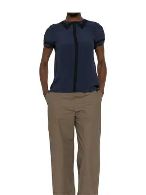 N.21 Silk Blend Top With Contrast Trompe L'oeil Detail - Blue