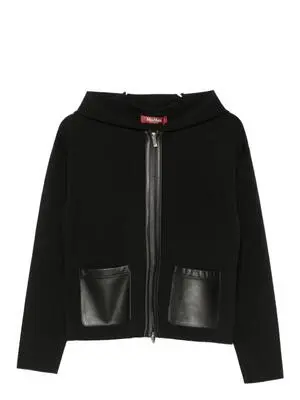 Max Mara Hooded Zip-up Cardigan With Leather Pockets - Black