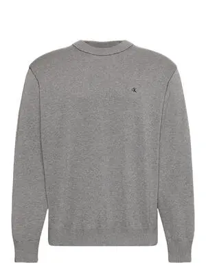 Calvin Klein Relaxed Fit Cotton Sweater With Embroidered Logo - Gray