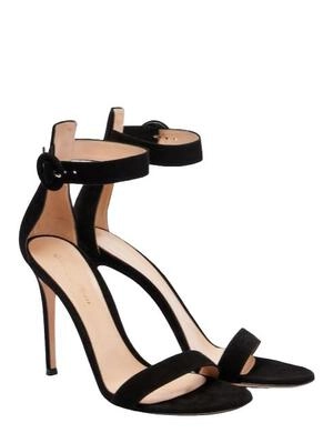 GIANVITO ROSSI Suede Stiletto Heel Sandals With Buckle Detailing - Black